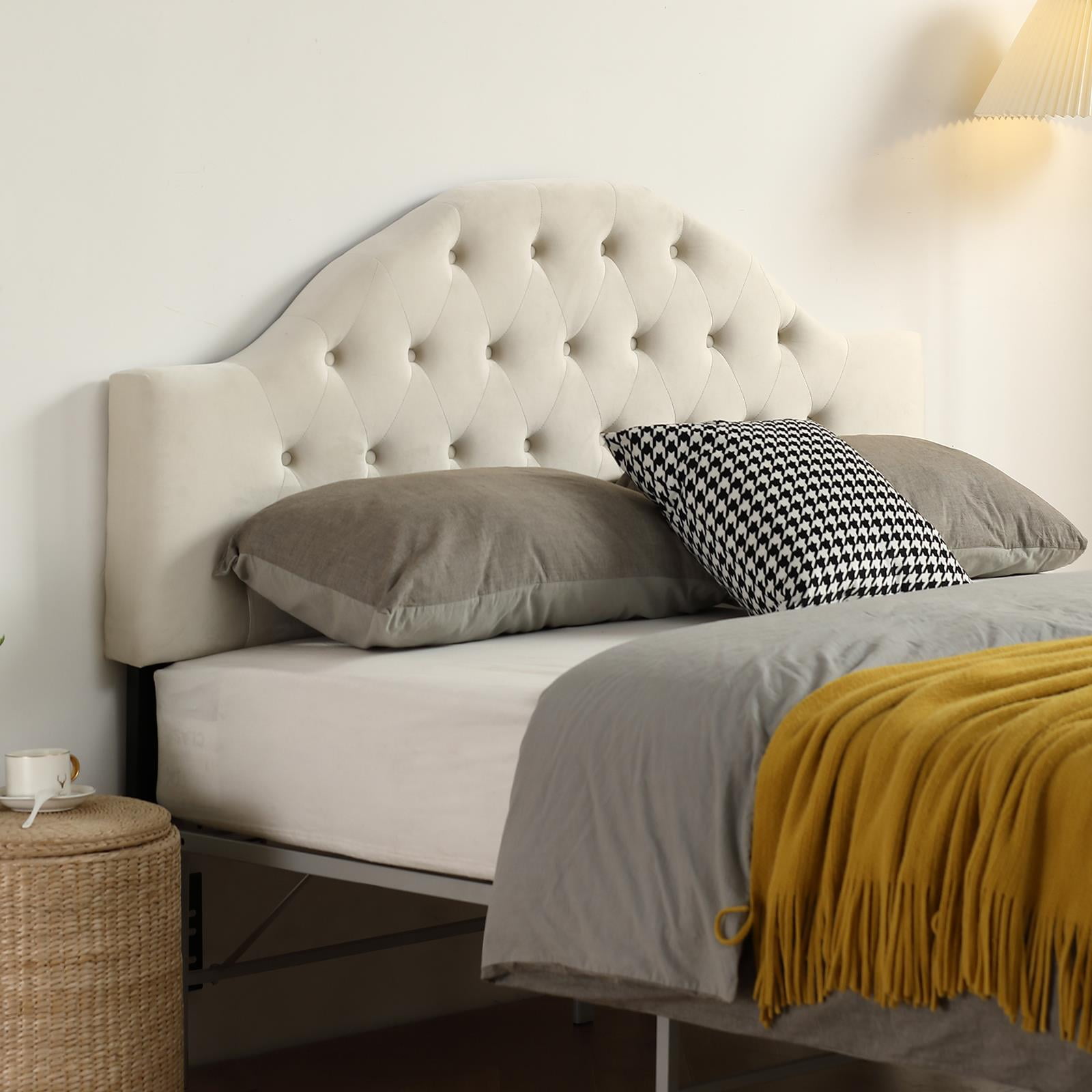 Winao Upholstered Tufted Headboard Bed with Adjustable Height for ...