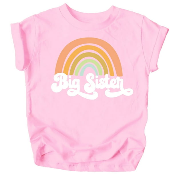 Retro Rainbow Big Sister Sibling Reveal Announcement Shirt for Baby and ...
