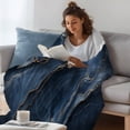 Abstract Marble Texture Throw Blanket for Couch Deep Blue Gold Crack ...