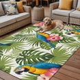 Animal Blue Parrot Outdoor Rug, Pink Red Flower Green Leaf Plant Non ...