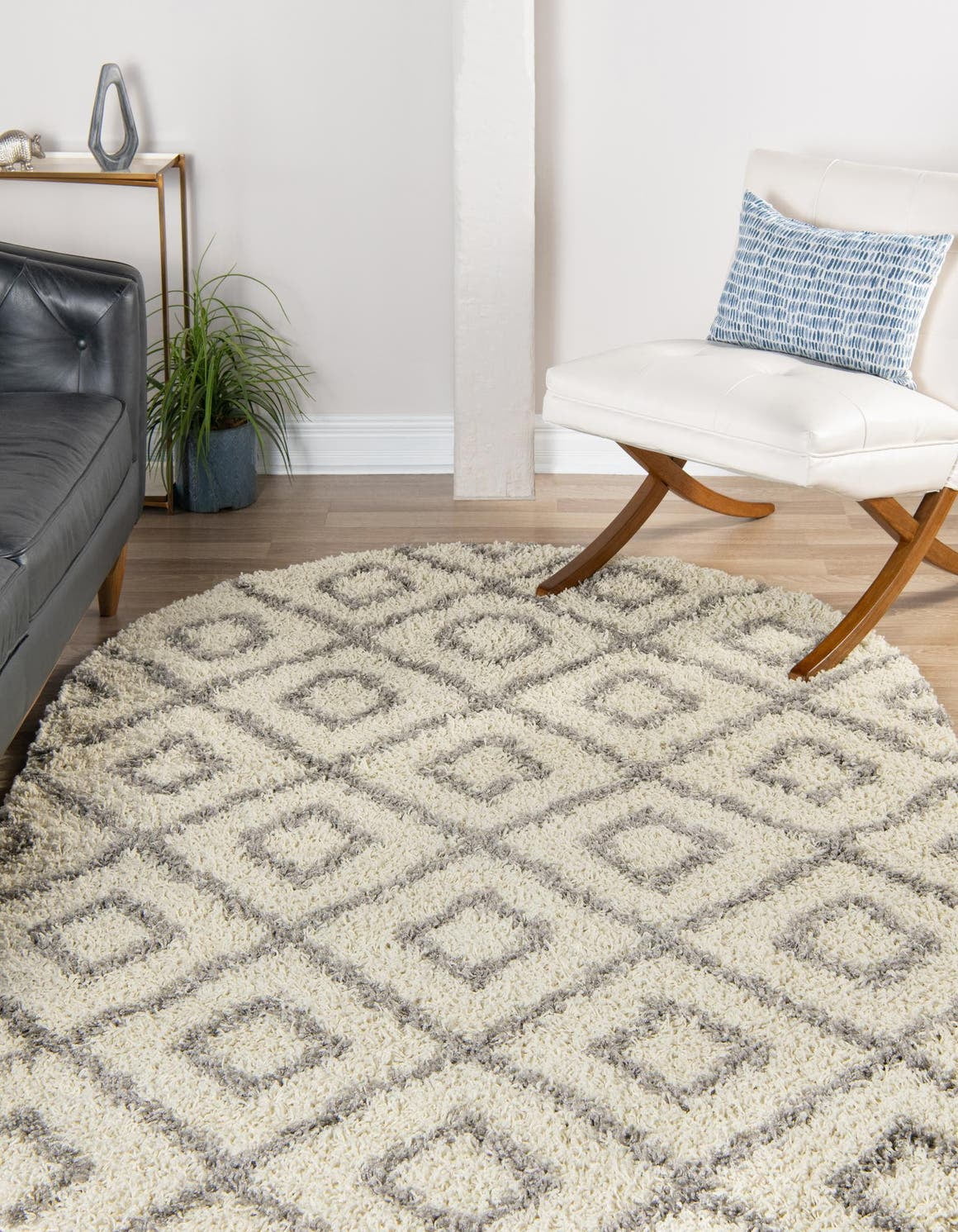 Unique Loom Ruth Trellis Shag Rug ,Oval,7' 10" x 10' 0" Ivory Modern ...