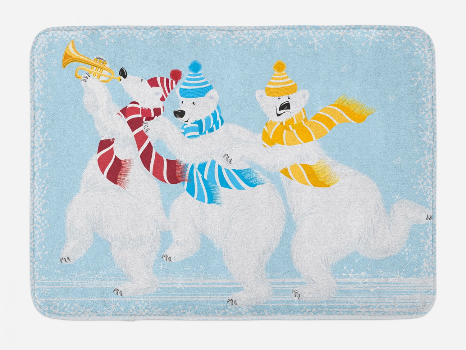 Bear Bath Mat, Christmas Time at North Pole Theme Three Funny ...