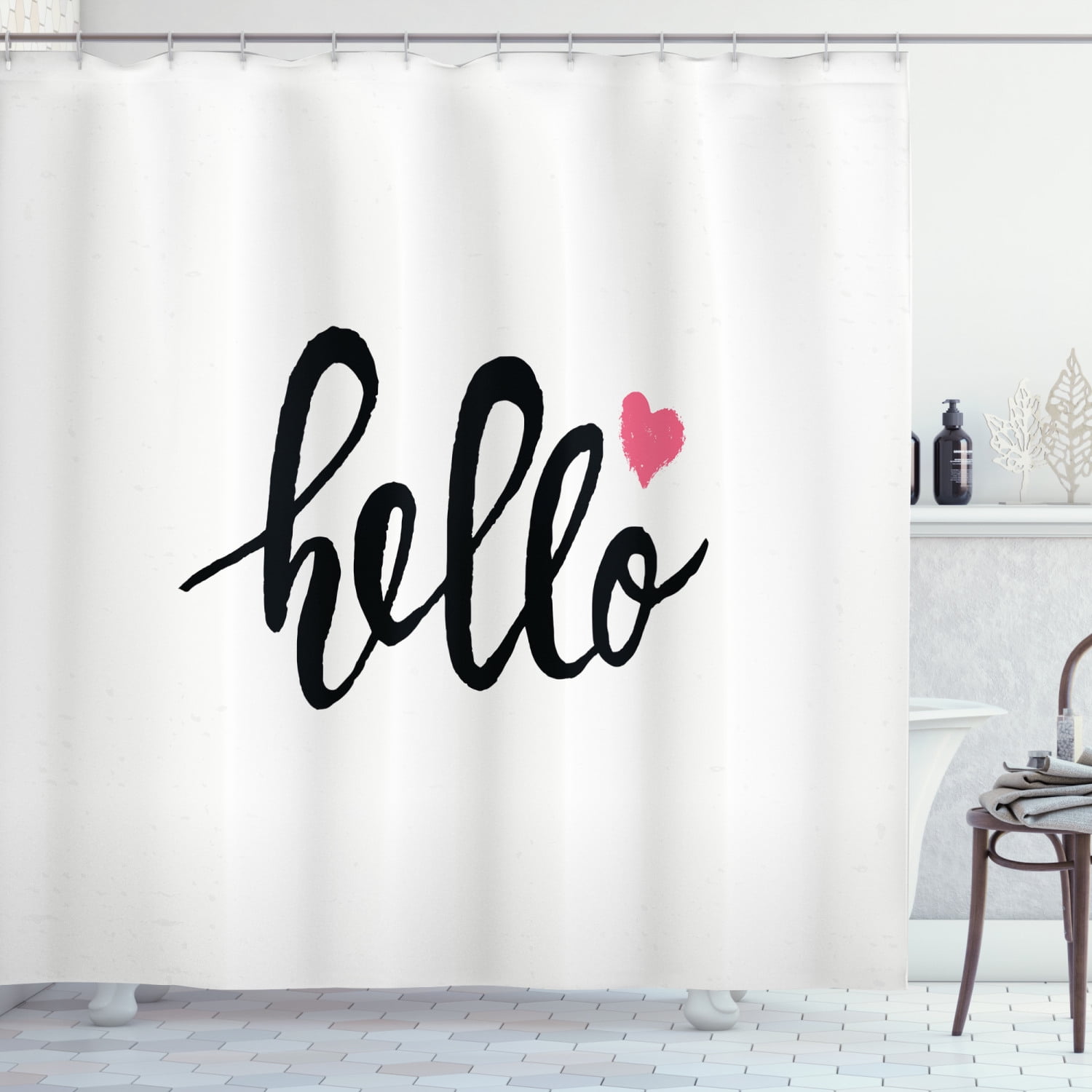 Ambesonne Hello Shower Curtain, Message with Heart, 69"Wx75"L, Pink ...