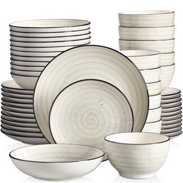 48-Piece Stoneware Dinnerware Set, Beige Dinner Set, Service for 12 ...