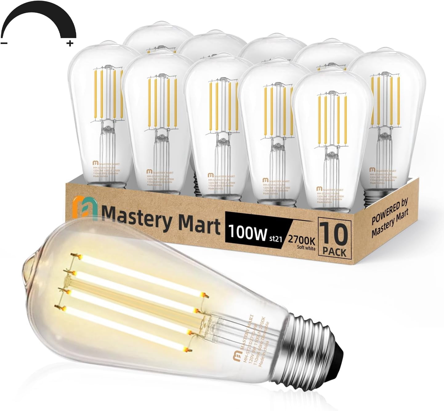 SHIQI-Mastery Mart ST21 100W Dimmable LED Vintage Edison Bulb, 2700K ...