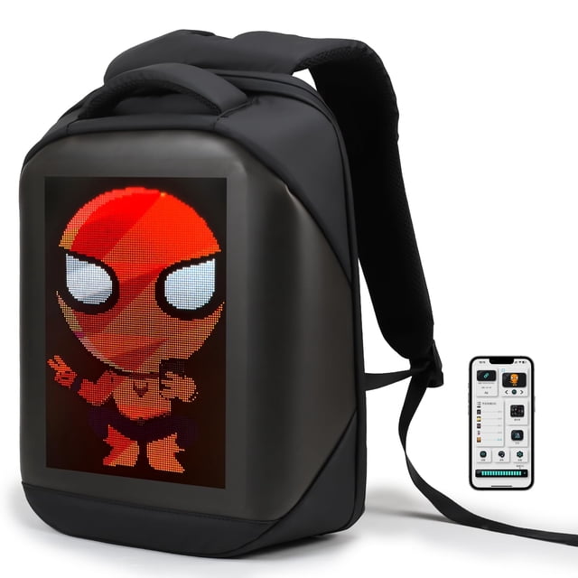 XQCK LED Backpack with App Control,16 Inch Cool DIY Pixel Art Animation ...