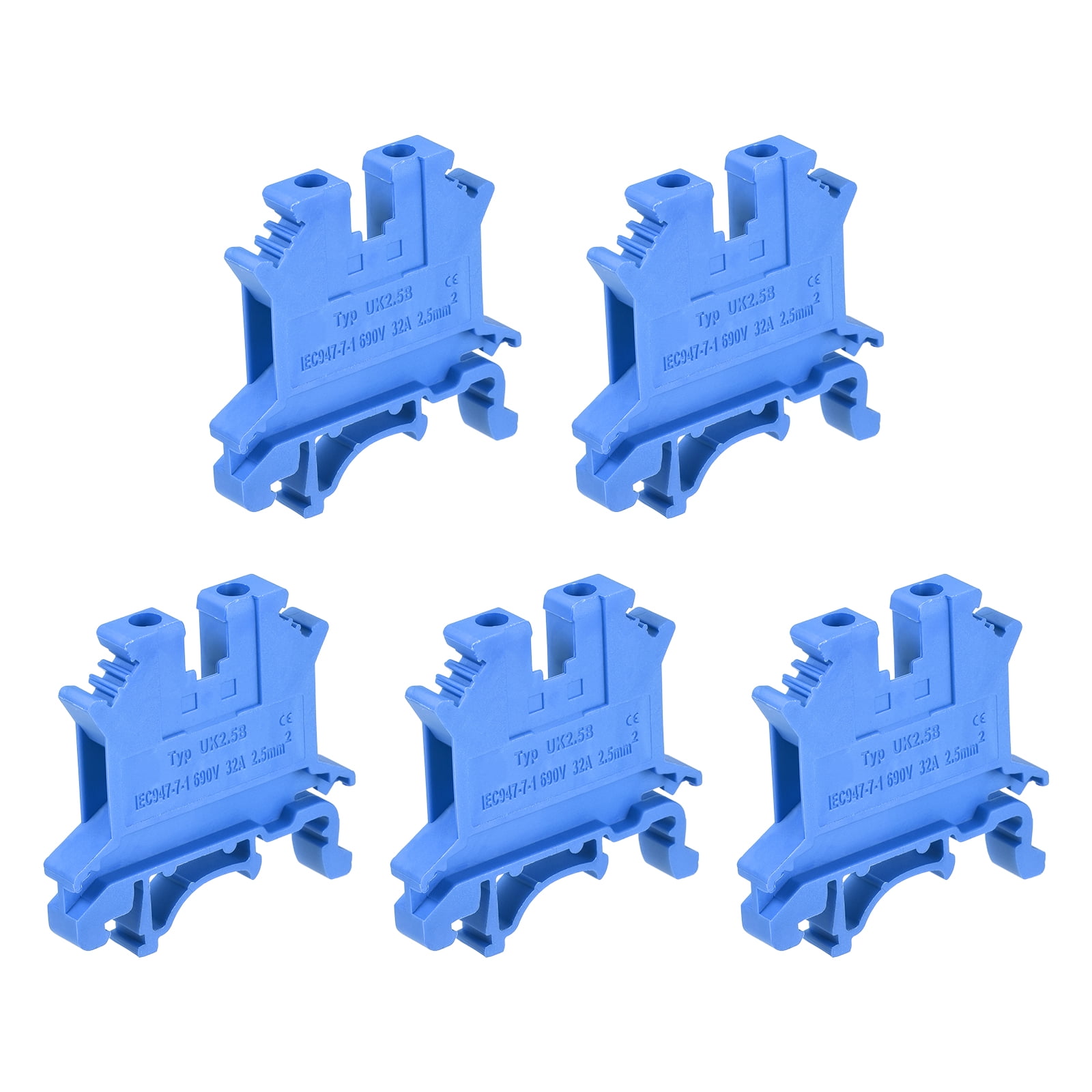 DIN Rail Mount Terminal Blocks Screw Type Clamp Blue UK2.5B Pack of 40 - Walmart.com
