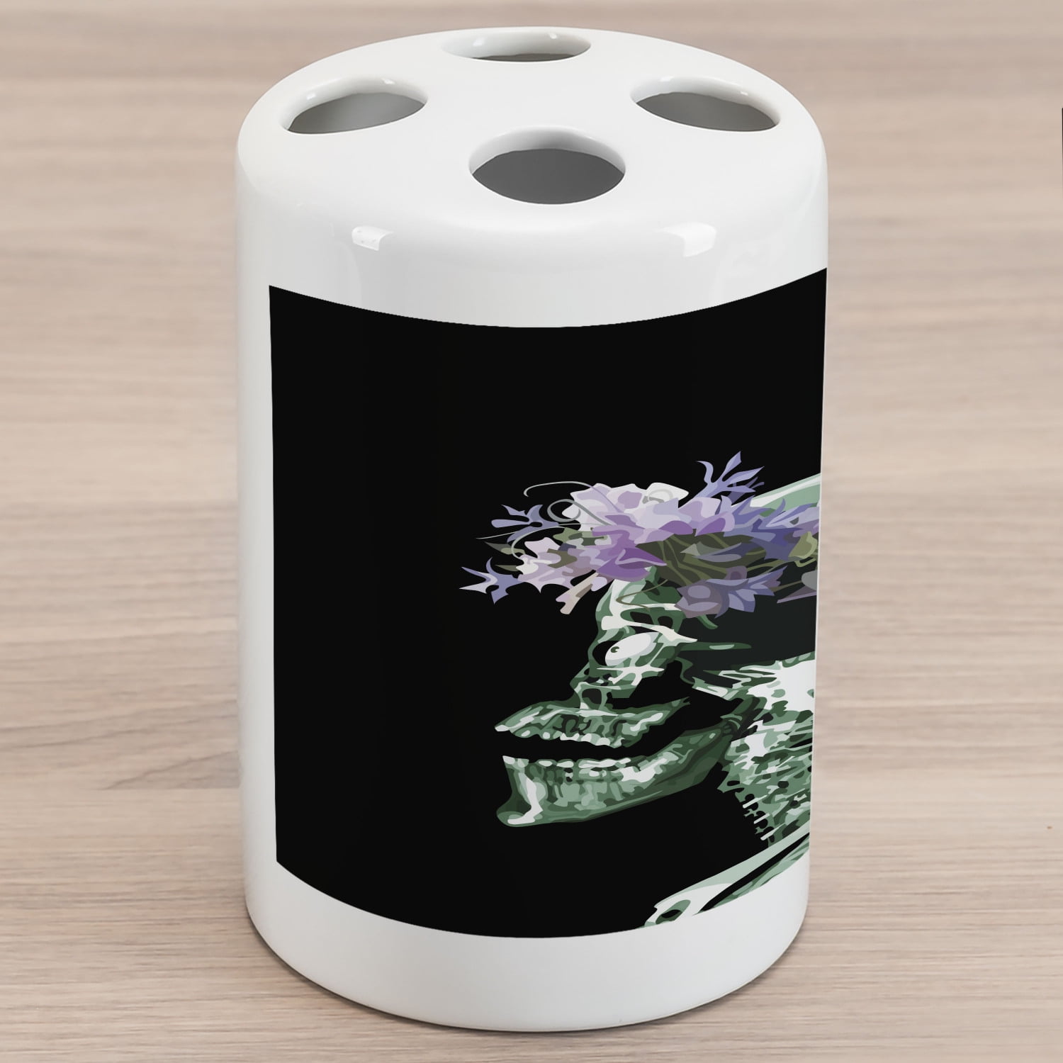 Xray Flowers Ceramic Toothbrush Holder, Human Skull and Skeleton with ...