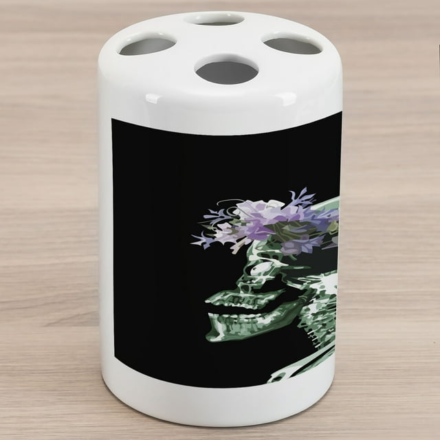 Xray Flowers Ceramic Toothbrush Holder, Human Skull and Skeleton with ...