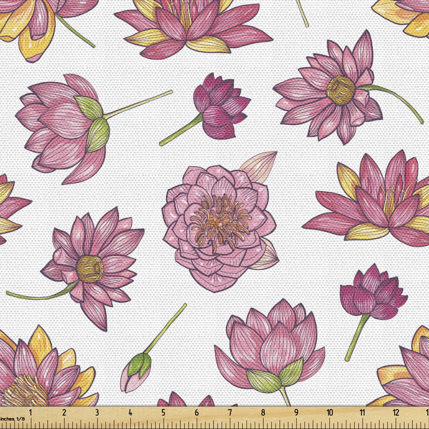 Lotus Flower Fabric by the Yard, Pattern with Pink Blossoms in Hand ...