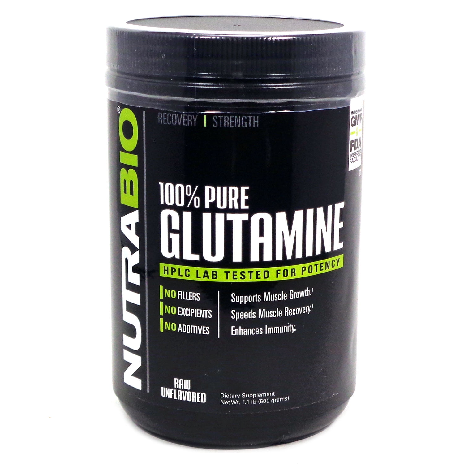 NutraBio 100 Pure L-Glutamine Powder - 500 Grams- Unflavored Recovery ...