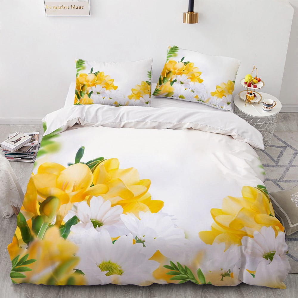 Soft Floral and Leaves Comforter Cover with 2 Pillowcases，3d flower ...