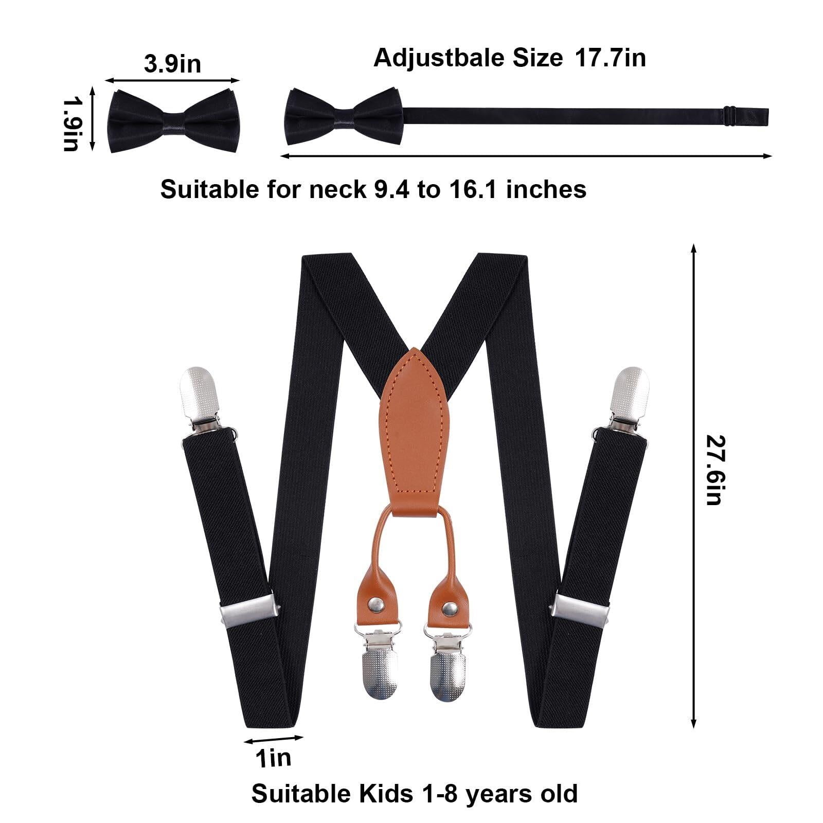 ZKSNART Kids Boys Suspenders Bowtie Sets Adjustable Suspenders and Pre ...