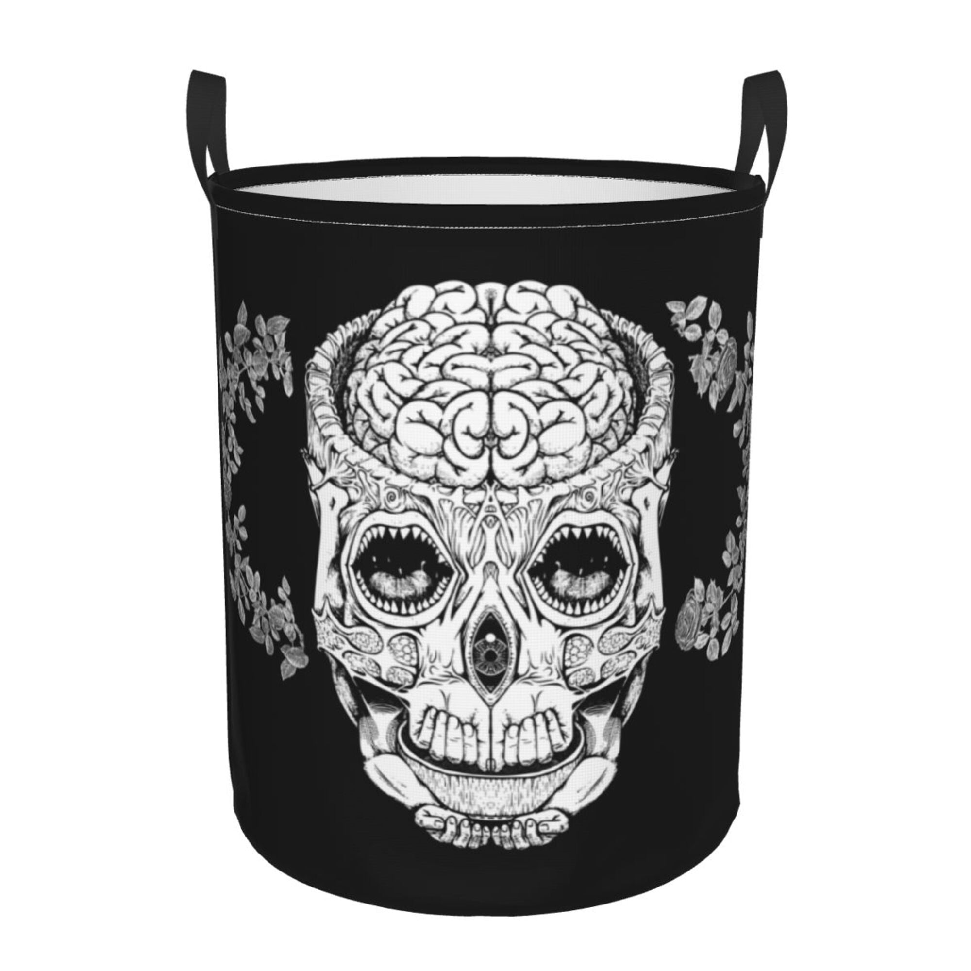 XMXY Round Laundry Basket Organizer, Death Skull Brain Hands Waterproof Collapsible Dirty ...
