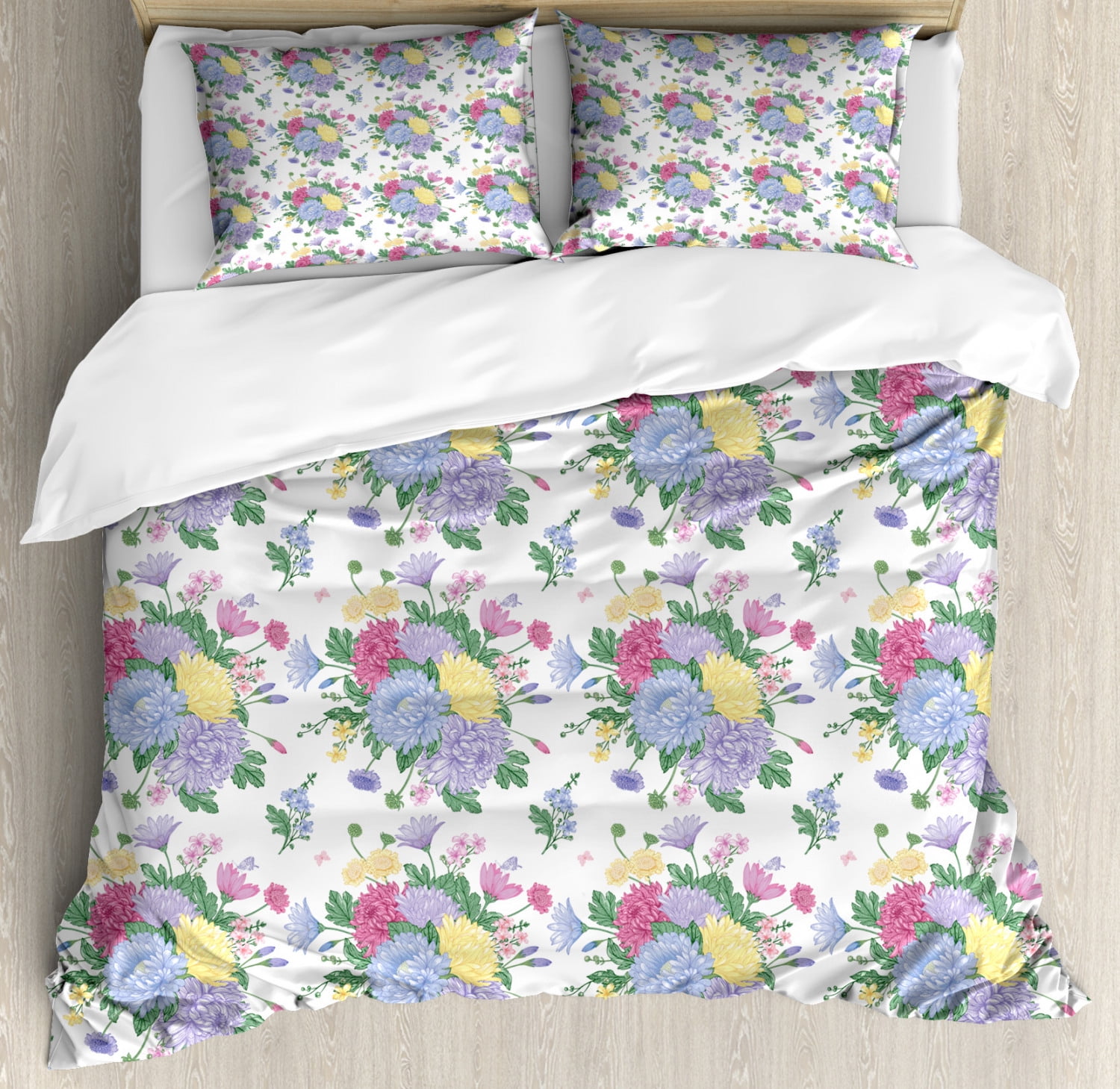 Aster Duvet Cover Set Queen Size, Romantic Flower Bouquet of Summer ...