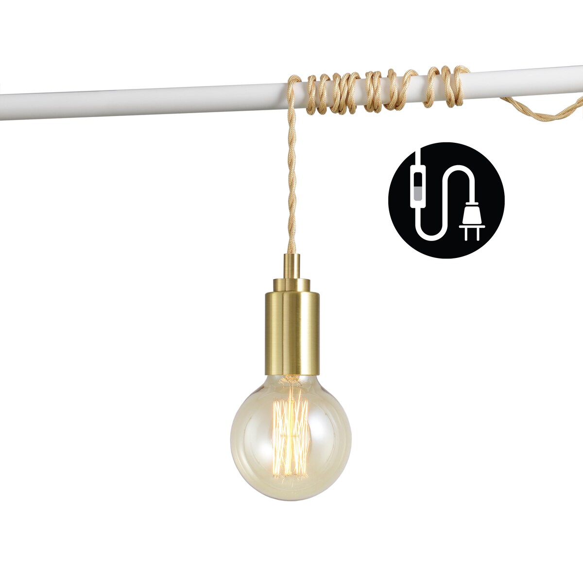 Brushed Gold Plug-In Simple Swag Pendant Ceiling Light With Gold Top ...