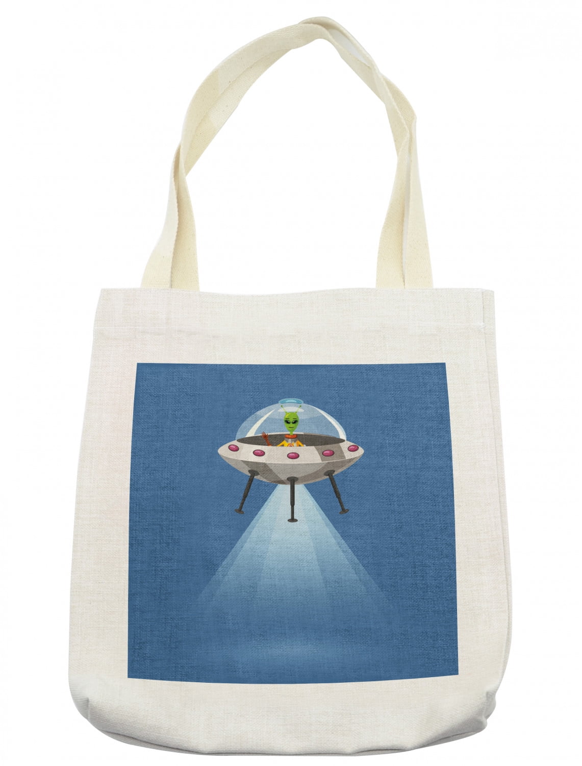 Alien Tote Bag, Flying UFO with a Green Creature Waving ...