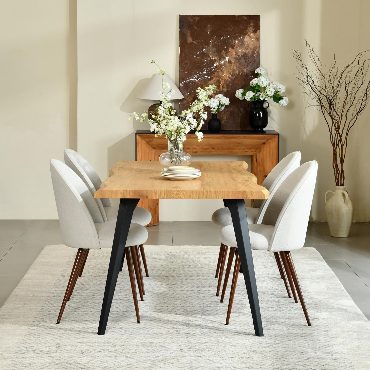 Homy Casa 5-Piece Dining Set, 1 Table with 4 Upholstered High-Back ...