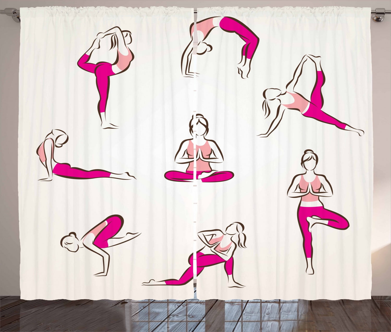 Yoga Curtains 2 Panels Set, Yoga and Pilates Poses Symbols Healthcare ...