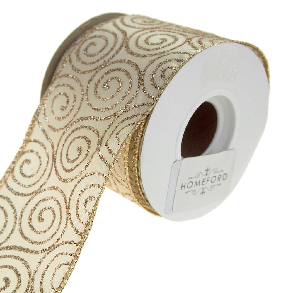 Glitter Swirl Wired Ribbon, Champagne, 2-1/2-Inch, 10 Yards - Walmart.com