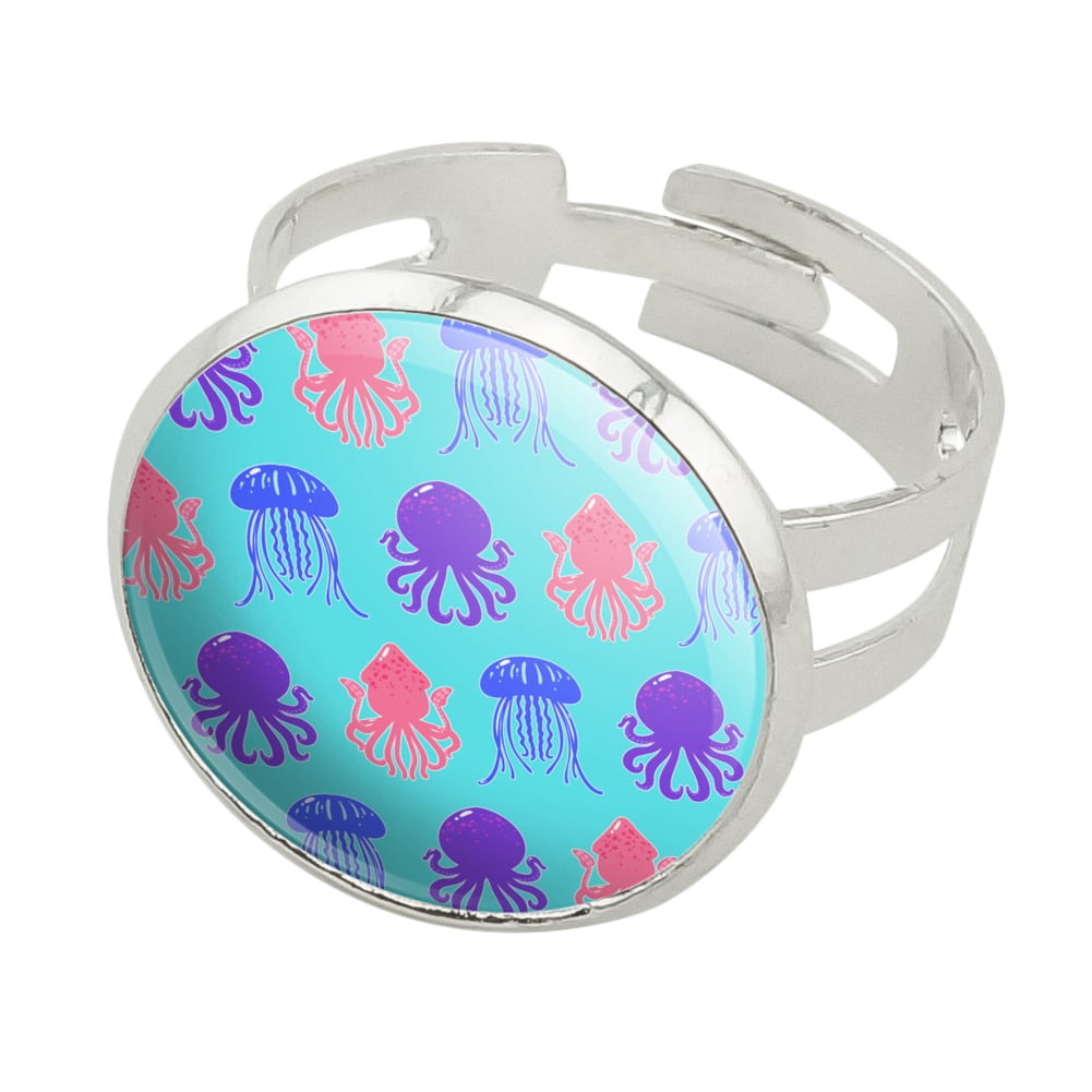 Cute Jellyfish Octopus Squid Tentacles Pattern Silver Plated Adjustable ...