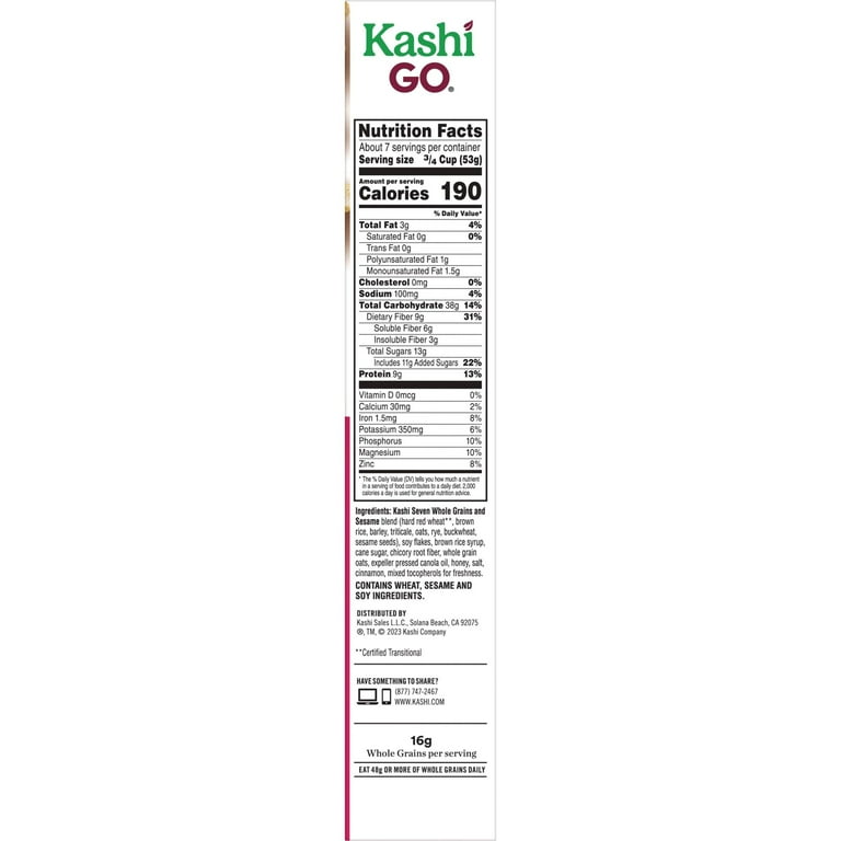 Kashi Cereal Food Label
