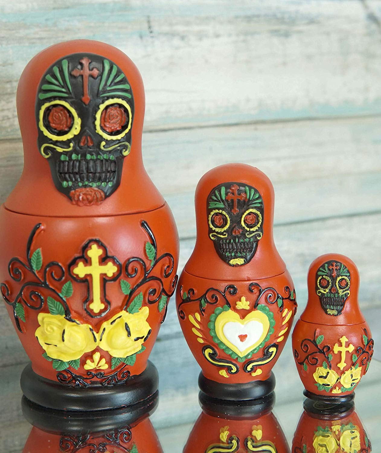 Ebros 3 Piece Set Red Sugar Skulls Nesting Dolls Matroyshka Babushka ...