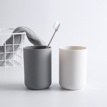 Set of 2 (white + grey) 7.3 x 10.3 cm mouth glass, toothbrush holder ...
