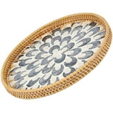 NUAHRHY Round Rattan Tray Decorative Rattan Serving Tray Multipurpose ...