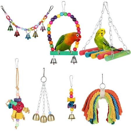 Parrot Toys, Toys for Birds 7 Pieces Colorful Bird Toys Set for Parrot ...