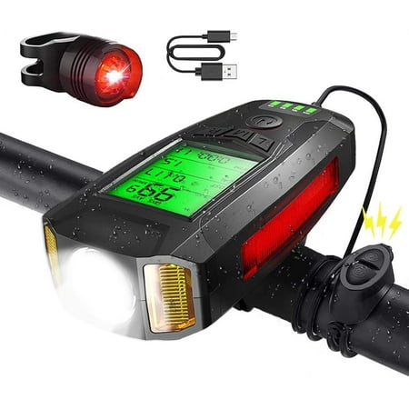 Rechargeable bicycle lights with speedometer, odometer, super bright ...