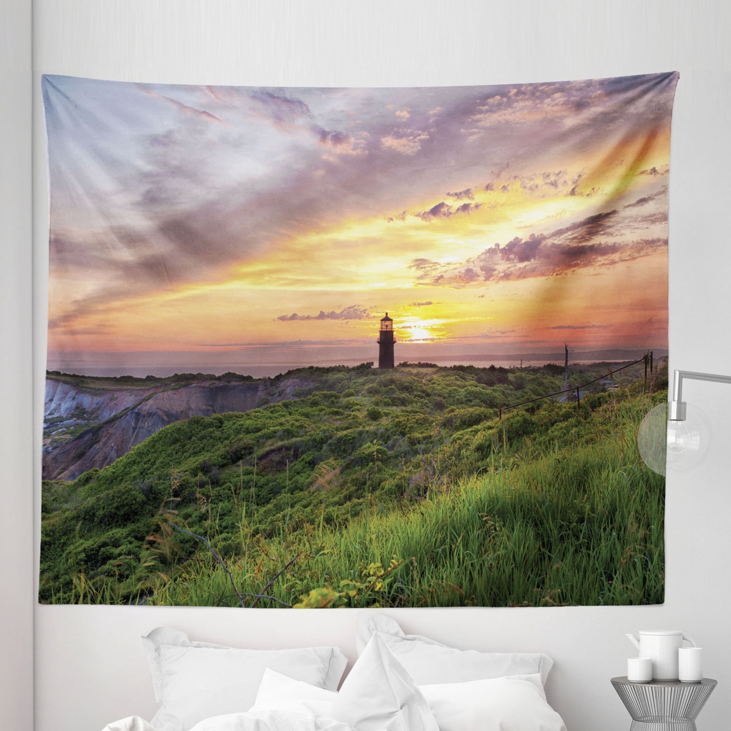 Massachusetts Tapestry, Calm Scenery with a Lighthouse American ...