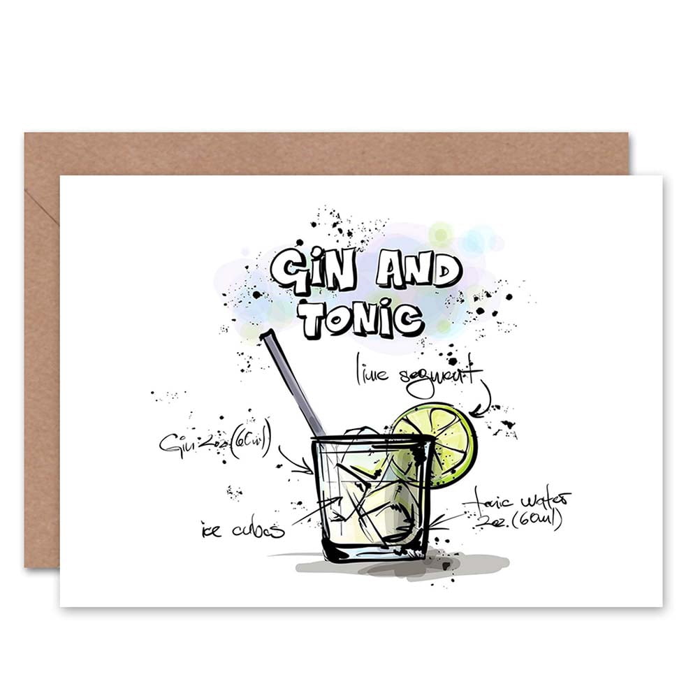 Gin And Tonic Cocktail Drink Greetings Card Plus Envelope Blank inside ...