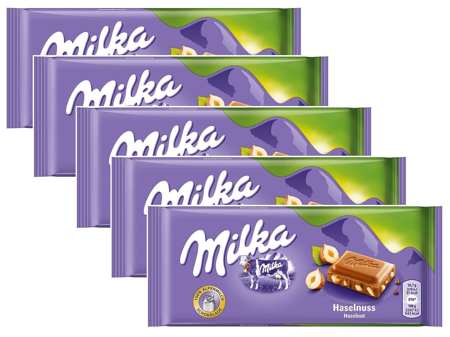 Milka Milk Chocolate with Hazelnuts, 100g/3.5oz (PACK OF 5) - Walmart.com