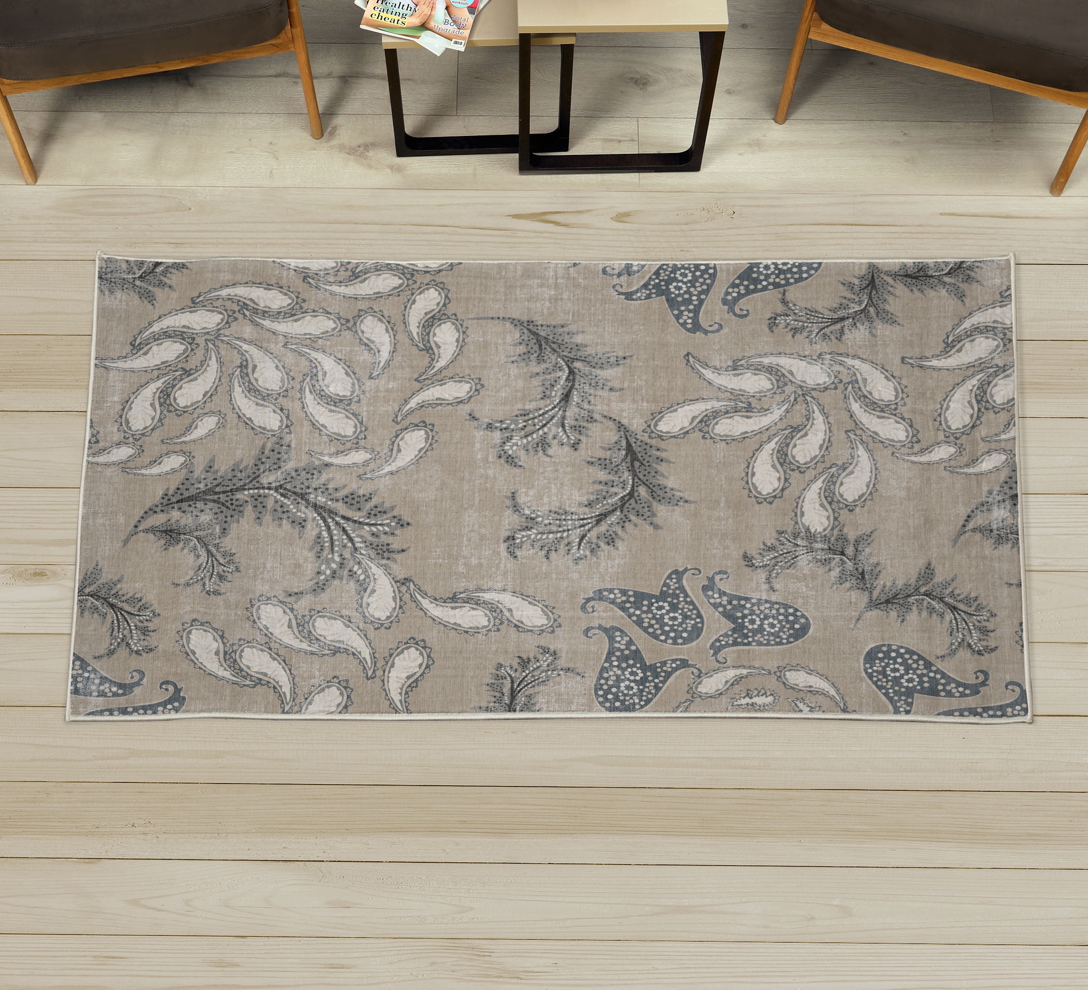 Paisley Decorative Rug, Traditional Floral Like Pattern Curvy Design ...