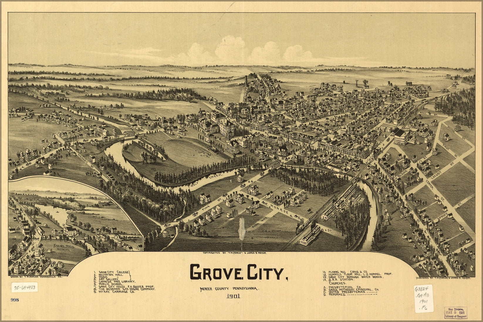24"x36" Gallery Poster, map of Grove City, Pennsylvania 1901 - Walmart.com
