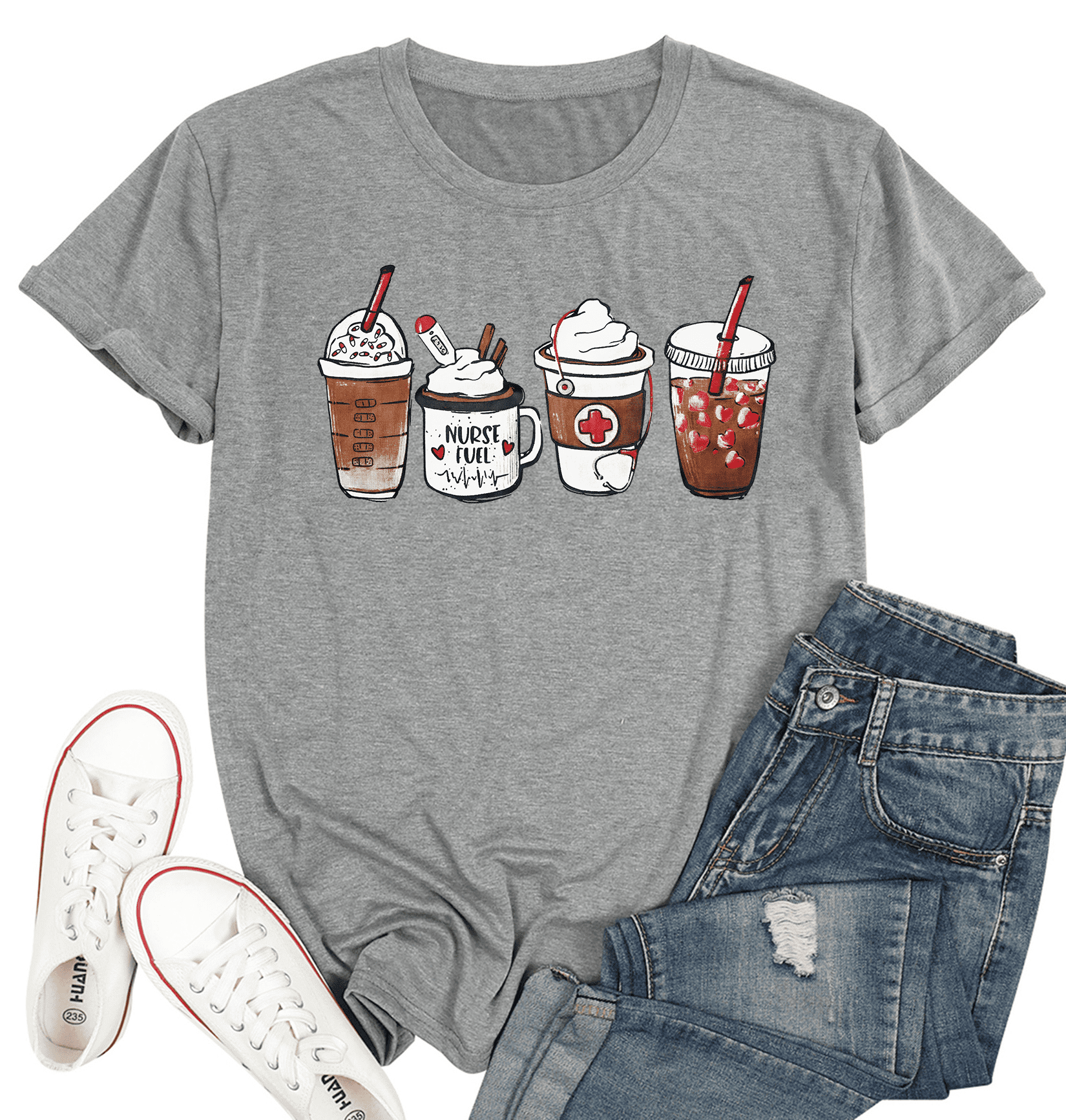 YI XIANG RAN School Nurse T Shirts Women Fuel Coffee Lover Nurse Shirts ...