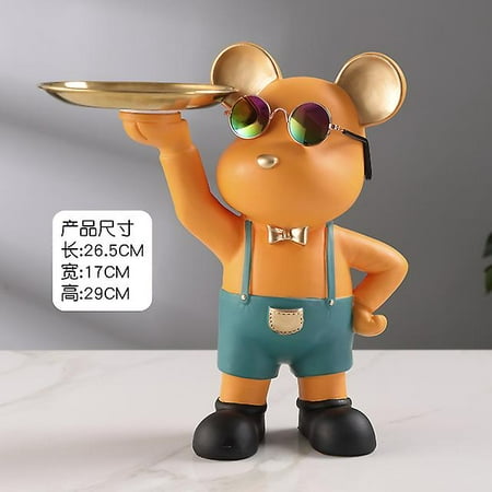 Cool Bear Butler With Tray Storage Bin Resin Art Sculpture Bear Stature ...