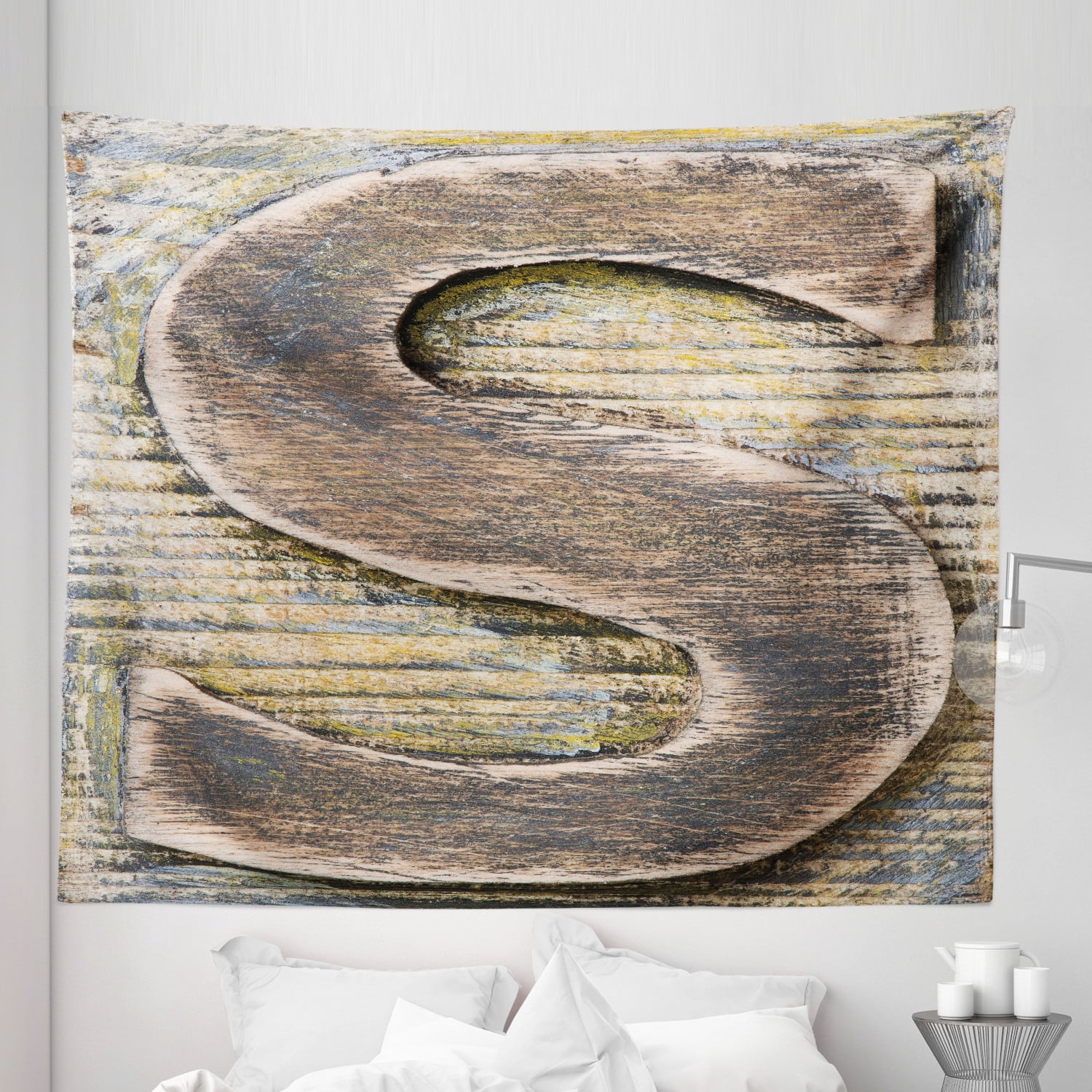 Letter S Tapestry, Wood Alphabet Block S Timber Texture Image ...
