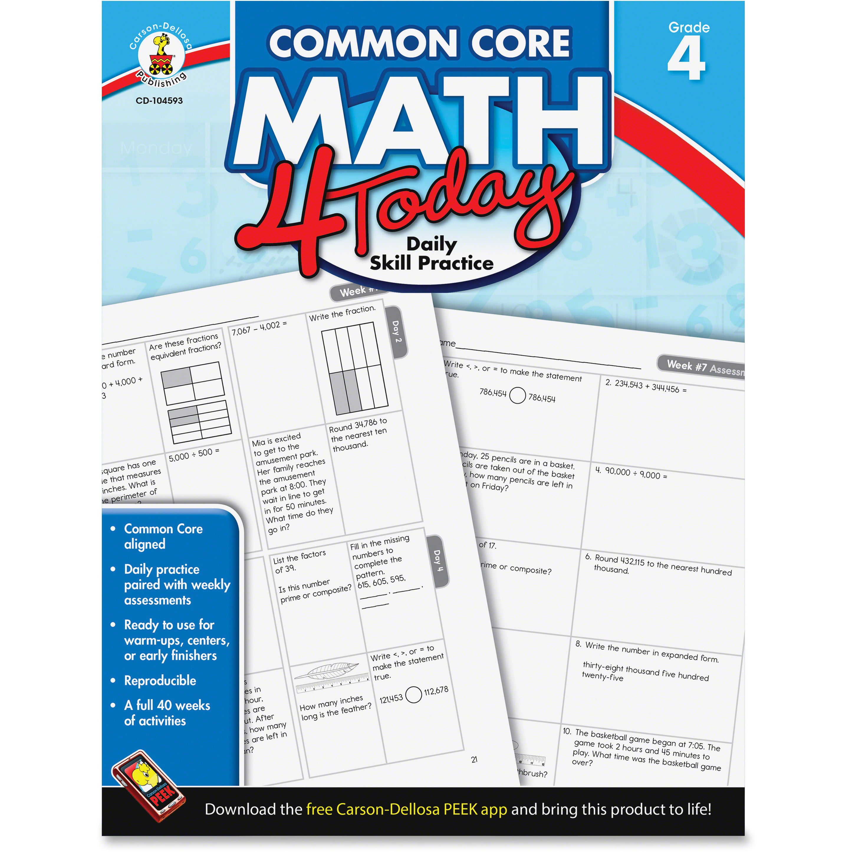 Carson Dellosa Cdp104593 Common Core Math 4 Today Grade 4 Workbook 1