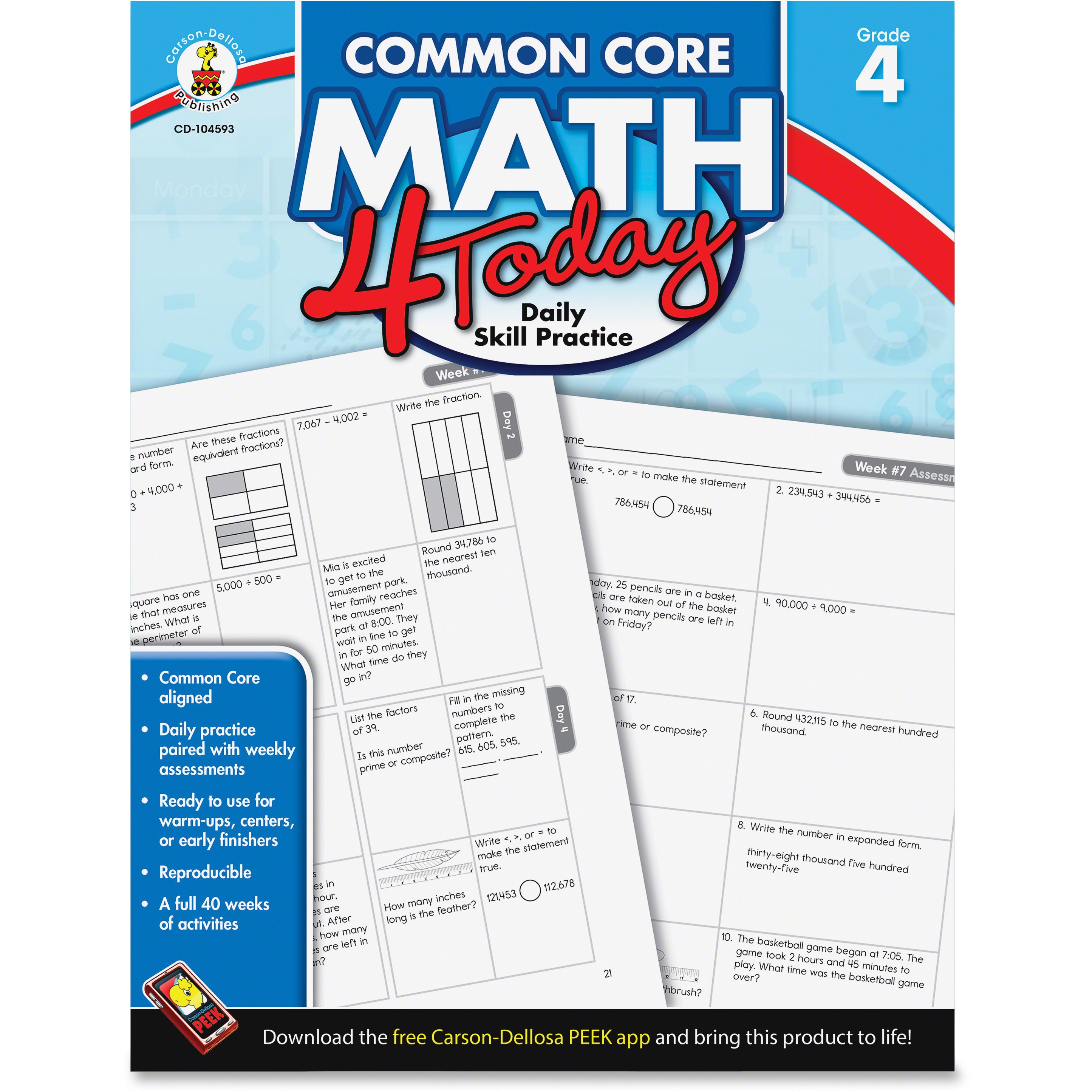 Carson Dellosa CDP104593 Common Core Math 4 Today Grade 4 Workbook 1 