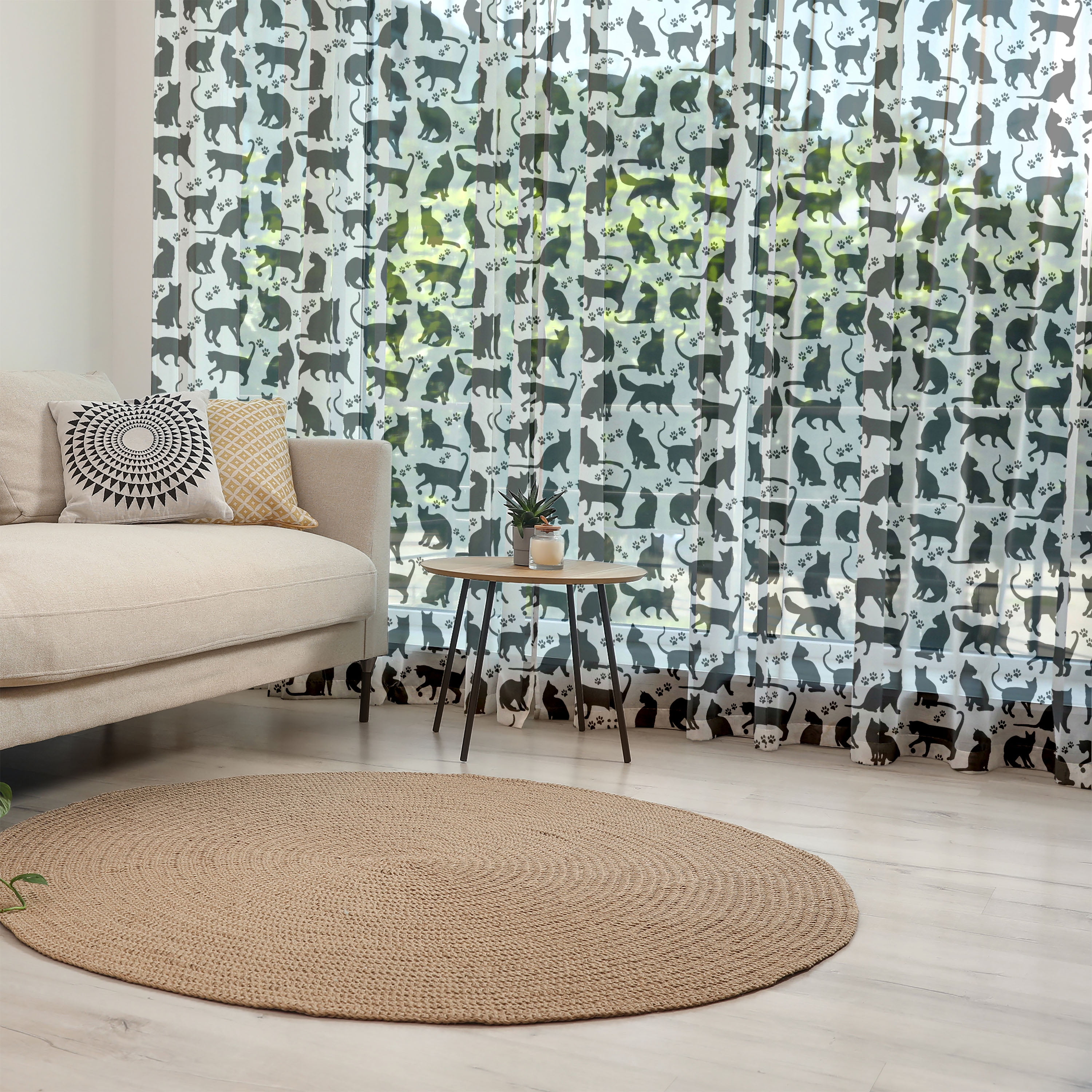 Cat Tulle Curtains with Rod Pocket, Black Silhouettes in Different ...