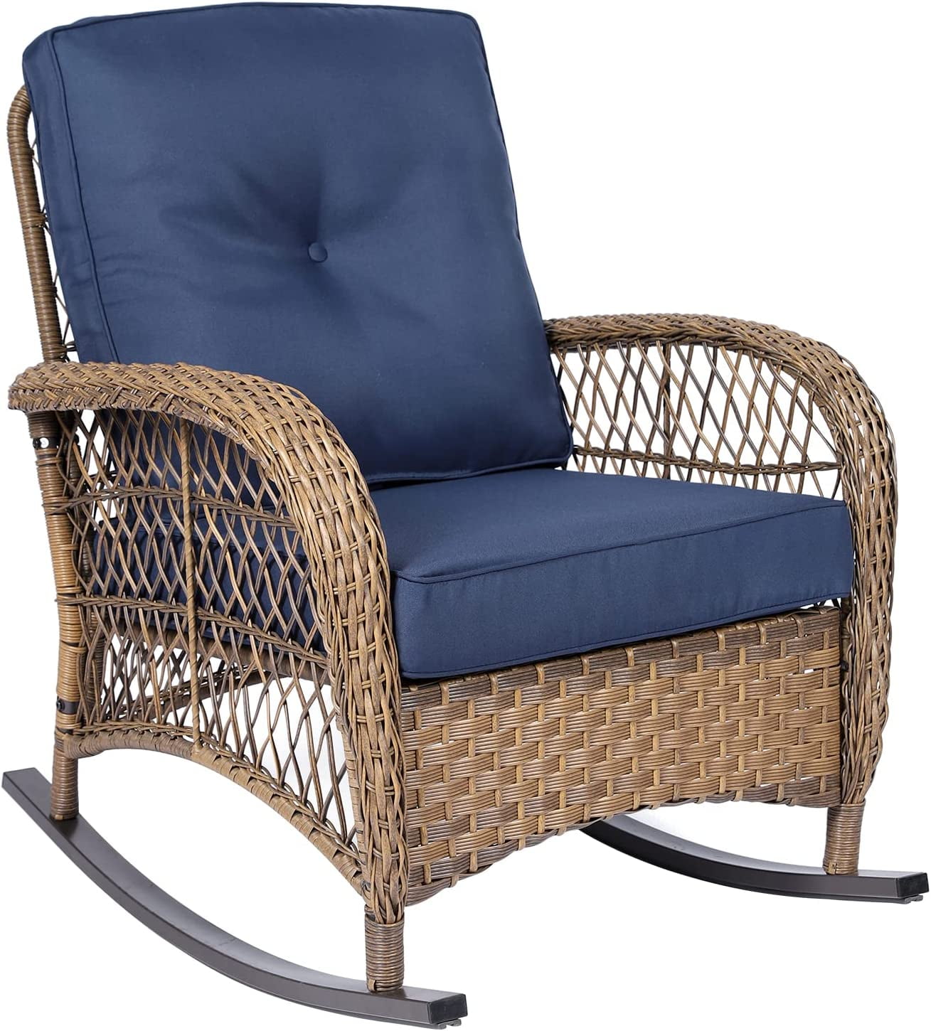 MEETWARM Outdoor Wicker Rocking Chair, Rattan Patio Rocker Chairs with ...
