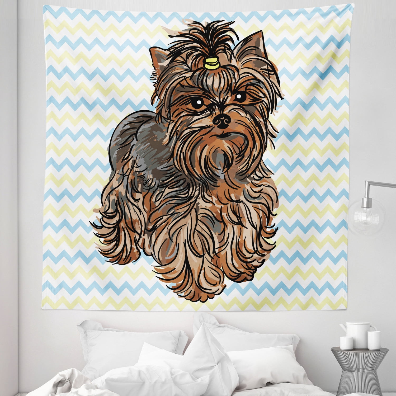 Yorkie Tapestry, Brown Yorkie with Evenr Buckle on Its Head Drawing on ...