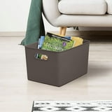 Superio 22L Large Brown Ribbed Storage Bin with Lid, Plastic Storage ...