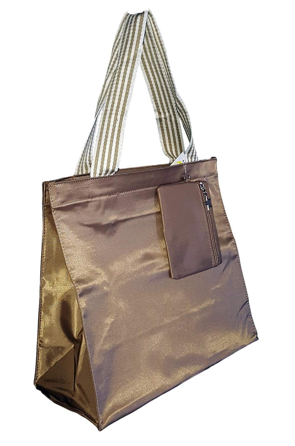Deluxe Zip Top Tote Bag w/Small Pouch Tan - Walmart.com