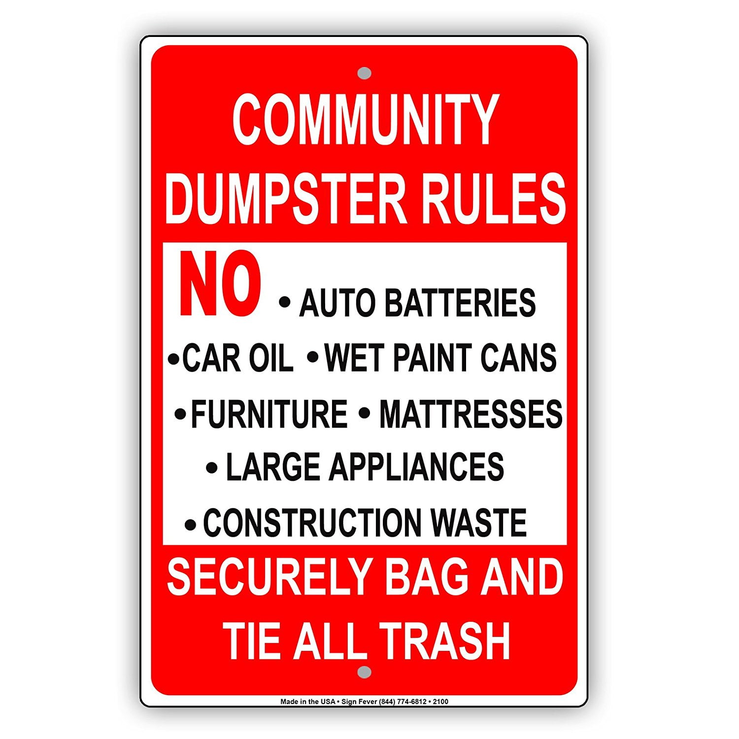 Community Dumpster Rules Security Bag And Tie All Trash Restriction ...