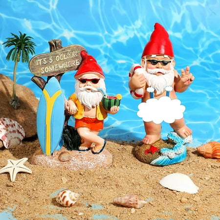2 Pieces Surfing Garden Gnome Statue, Summer Beach Gnome Statue ...