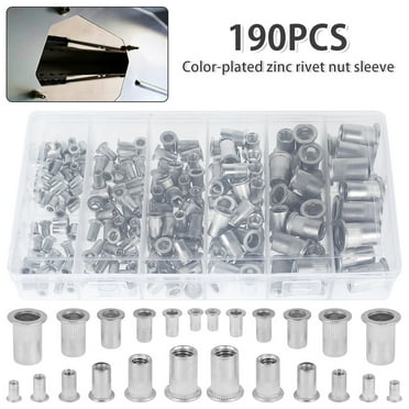 VIGRUE 205PCS 304 Stainless Steel Rivet Nut Assort Set Flat Head Threaded Rivetnut Insert ...
