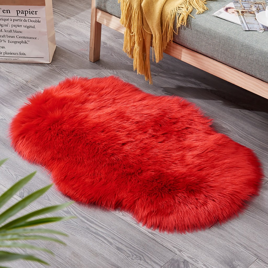 Siaonvr Wool Imitation Sheepskin Rugs Faux Non Slip Bedroom Shaggy ...